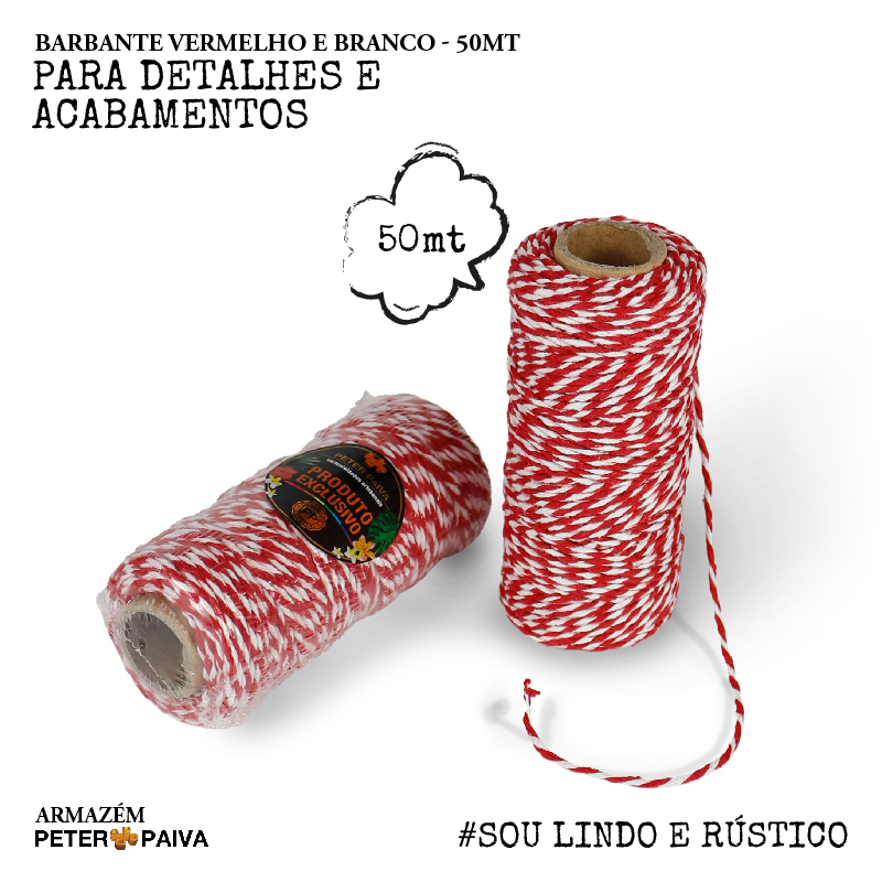 Barbante Vermelho e Branco - 50mt - Loja Peter Paiva